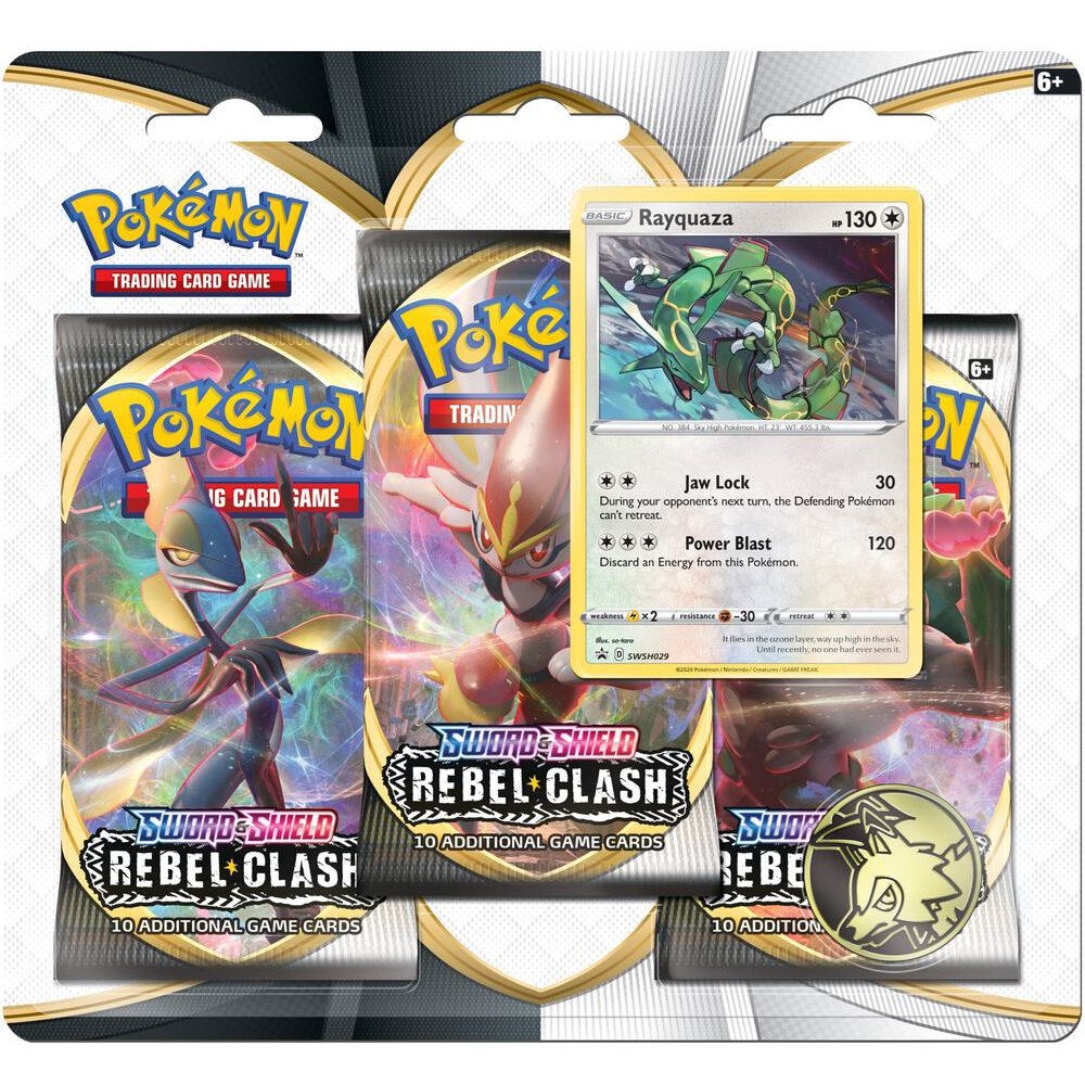 Pokemon: Sword & Shield: Rebel Clash 3-Pack Blister Blister [Rayquaza ...