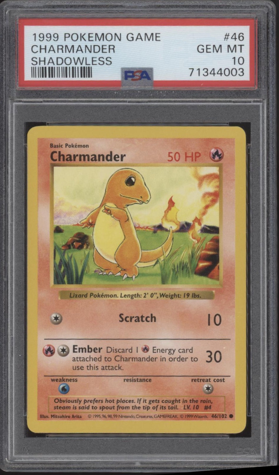 Charmander Pokemon Base Set Shadowless #46 PSA 10 #2