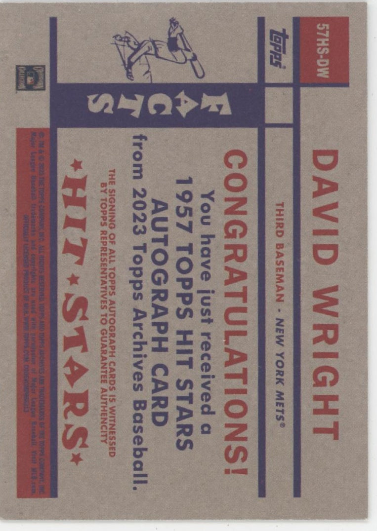 David Wright 2023 Topps Archives Hit Stars Auto #57HS-DW | Collector ...