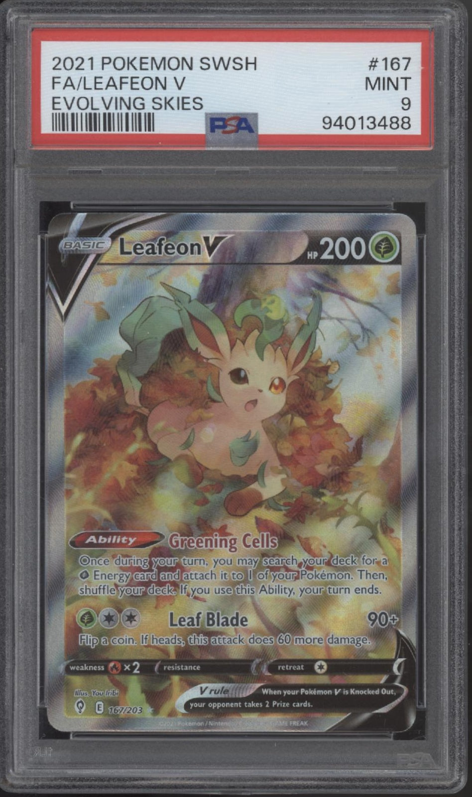 Leafeon V Pokemon Evolving Skies Full Art #167 PSA 9 | Collector Store LLC