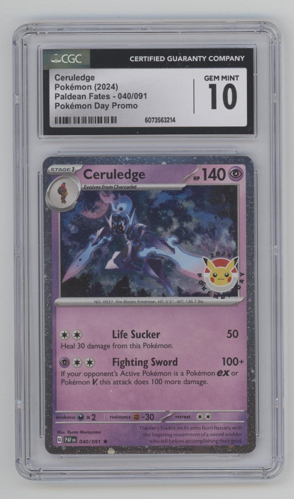 Ceruledge Pokemon Paldean Fates Pokemon Day Promo #040 CGC 10