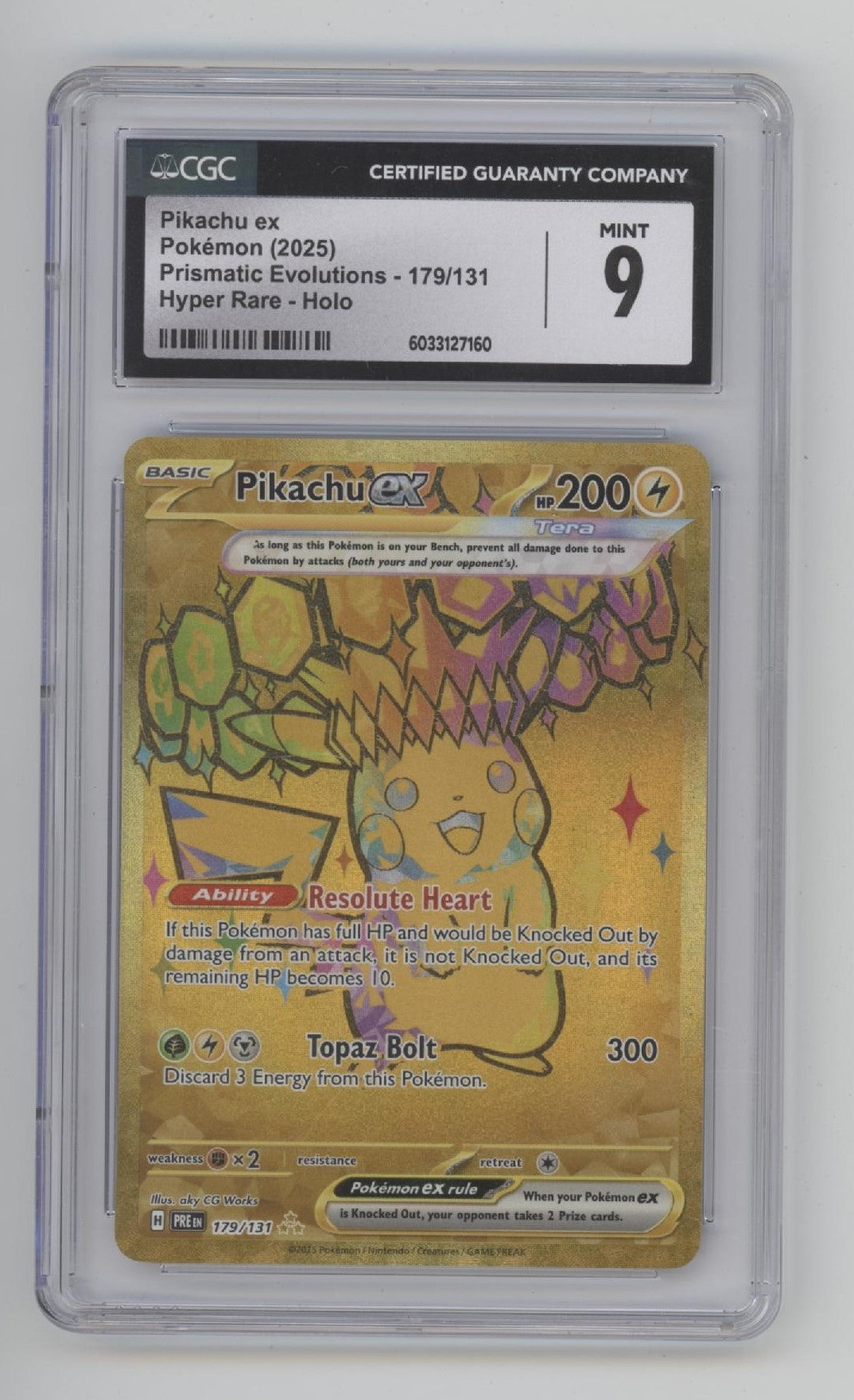 Pikachu ex Pokemon Prismatic Evolutions Hyper Rare Holo #179 CGC 9